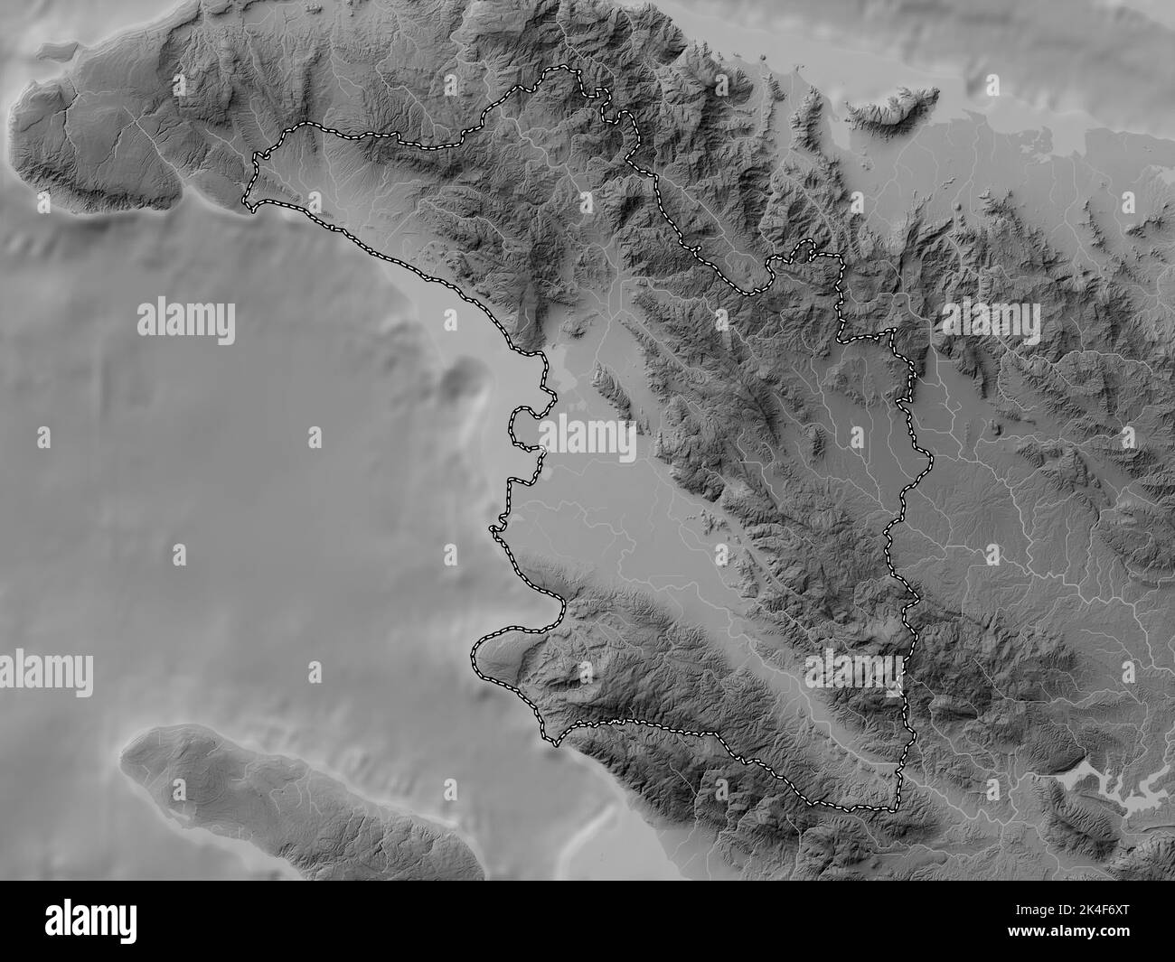 L'Artibonite, department of Haiti. Grayscale elevation map with lakes ...