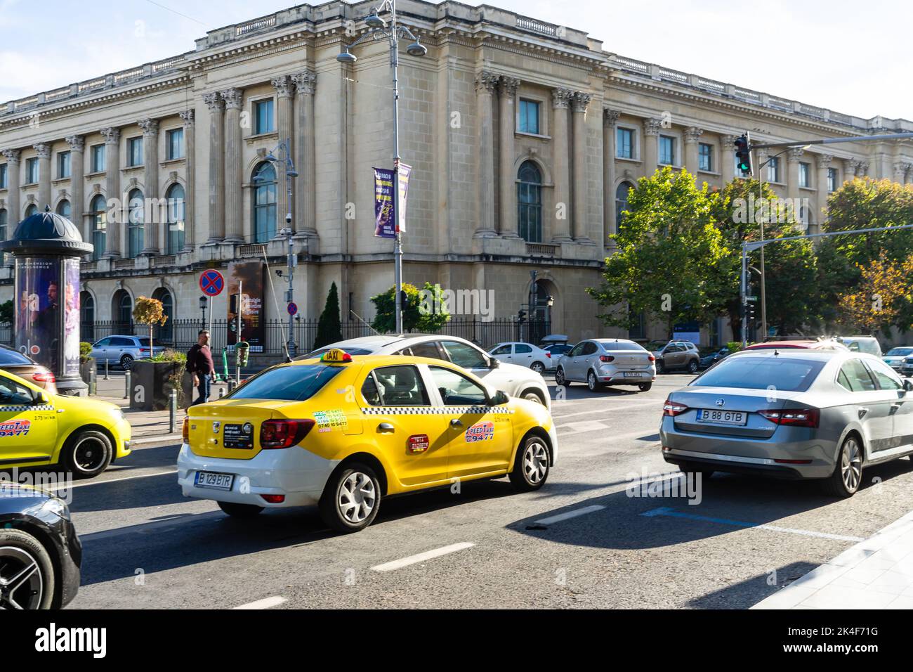 Car traffic at rush hour. Car pollution, traffic jam in Bucharest ...