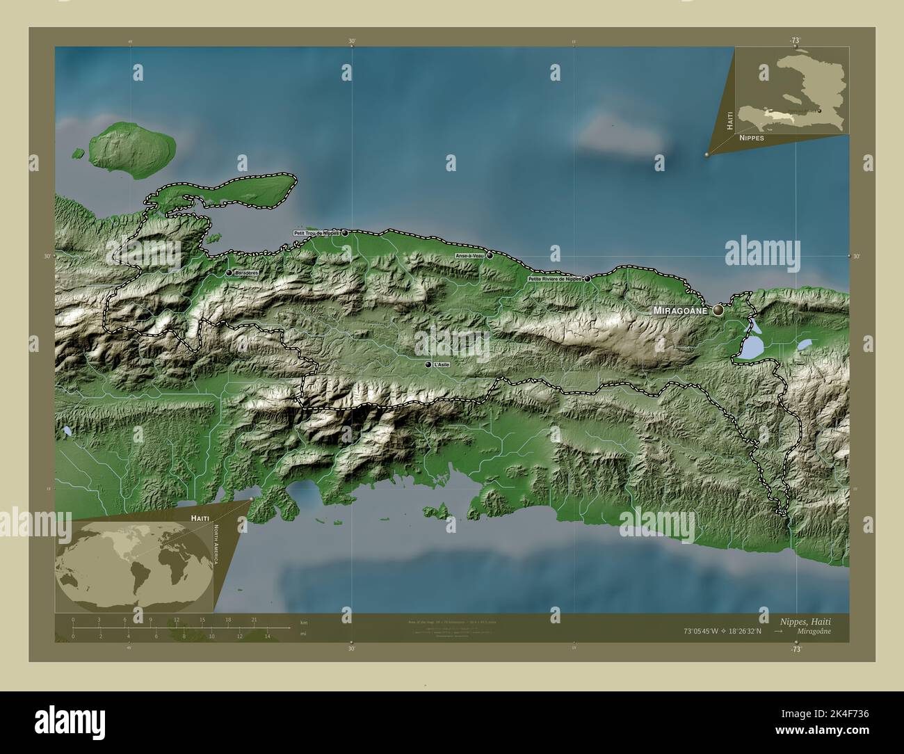 Nippes, department of Haiti. Elevation map colored in wiki style with ...