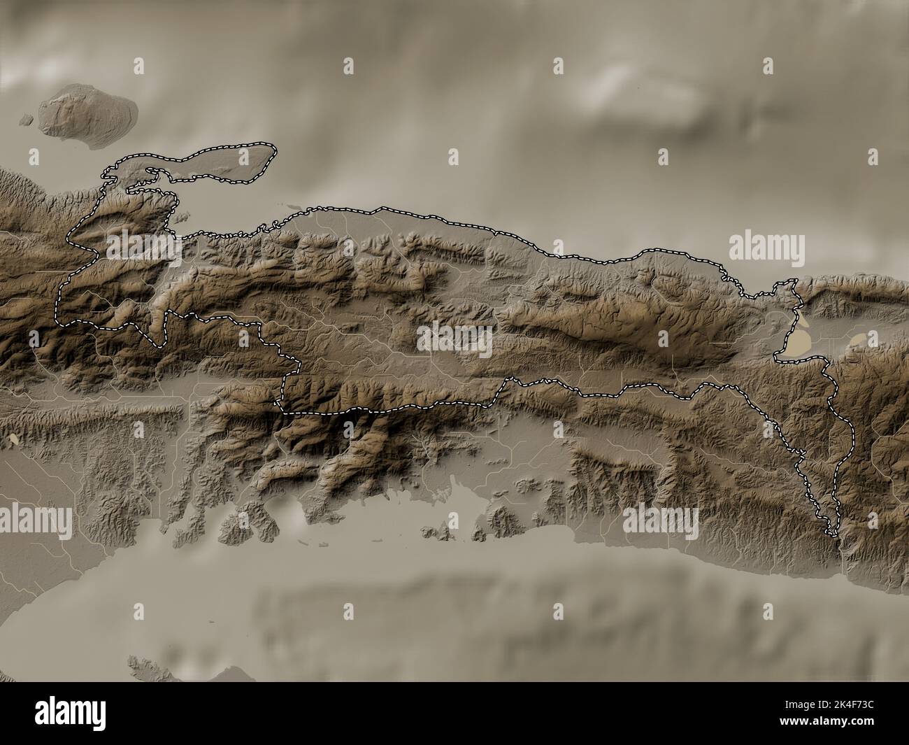 Nippes, department of Haiti. Elevation map colored in sepia tones with ...