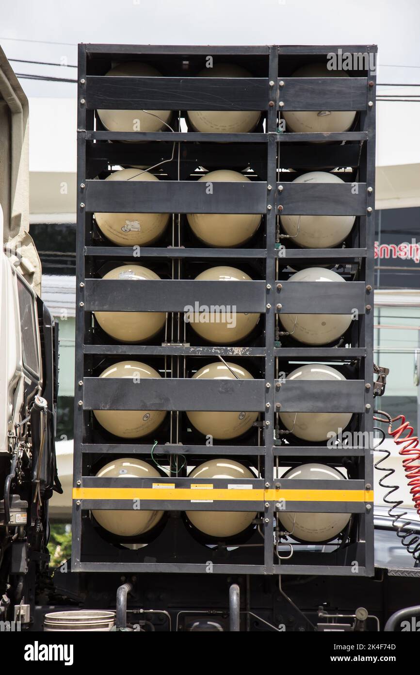 Rack of NGV Gas Tank containers of Trailer truck Stock Photo - Alamy