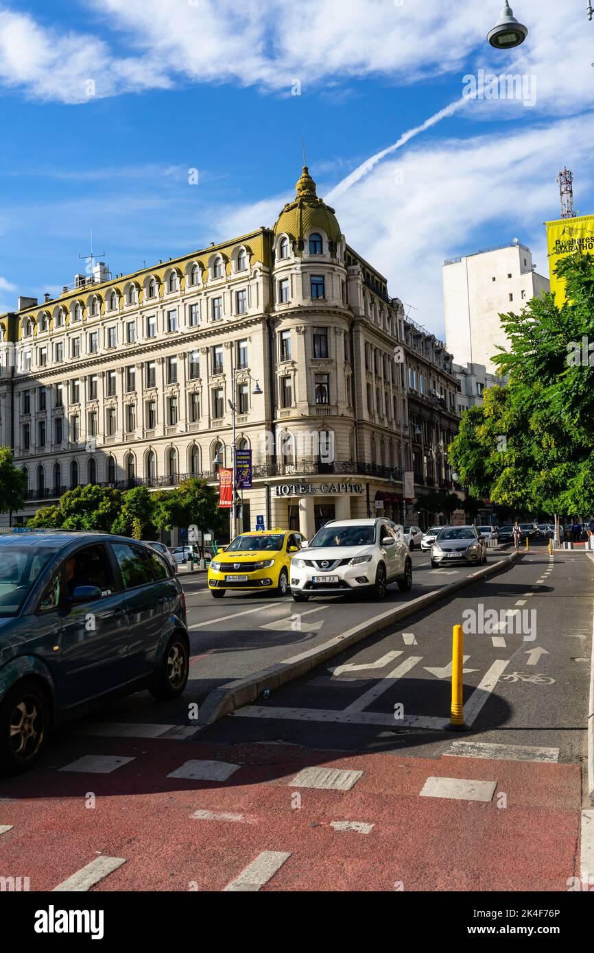 Car traffic at rush hour. Car pollution, traffic jam in Bucharest ...