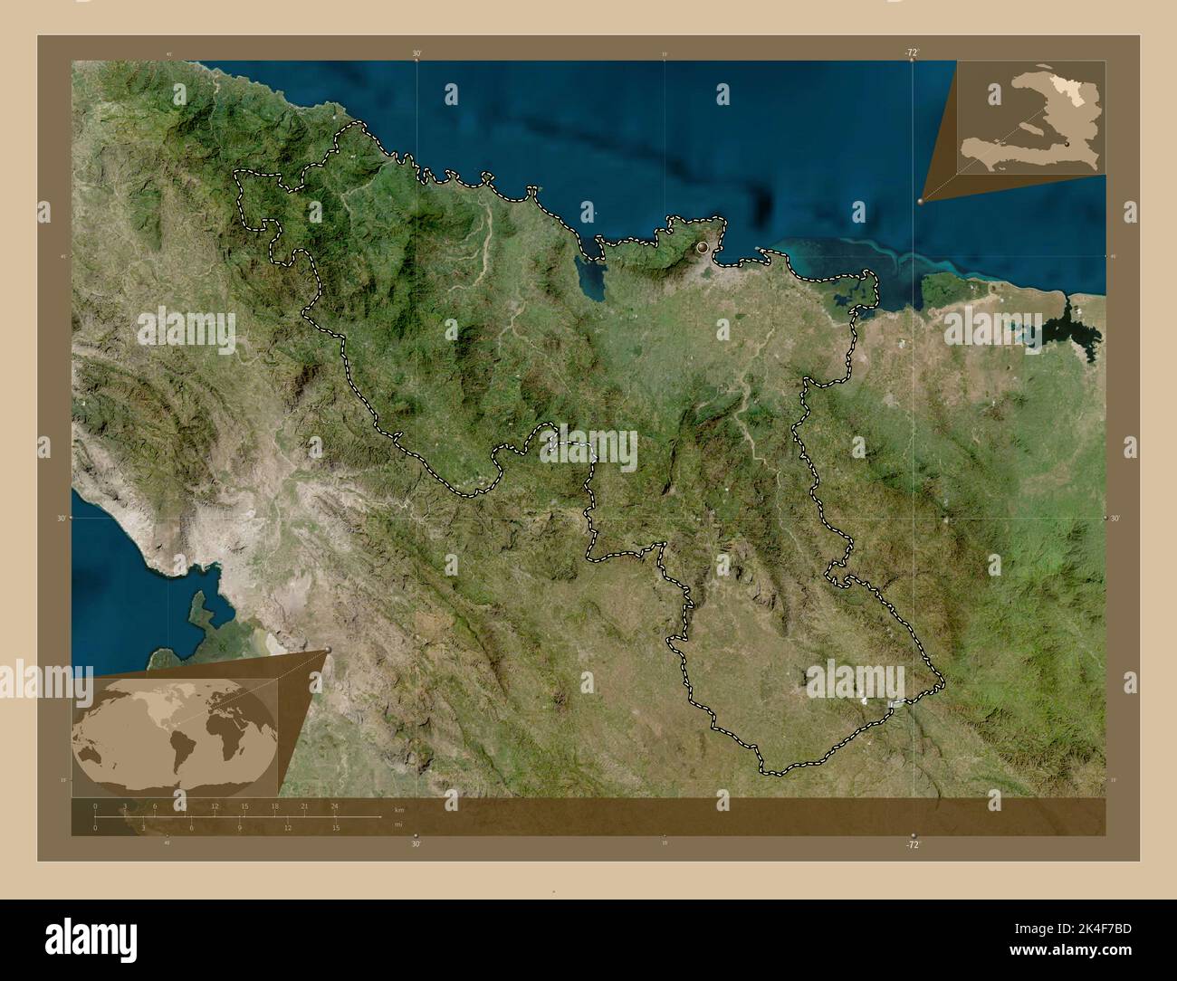 Nord, department of Haiti. Low resolution satellite map. Corner ...