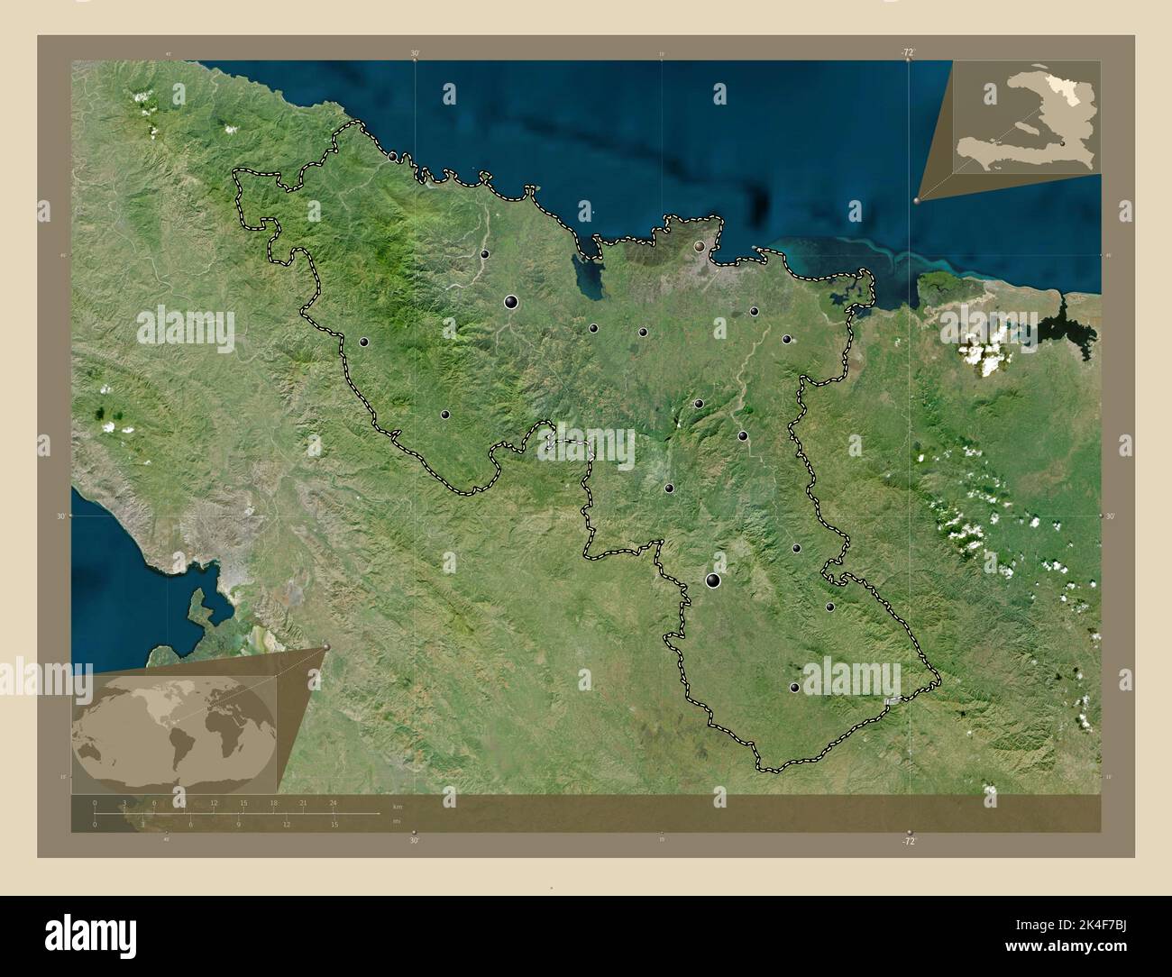 Nord, department of Haiti. High resolution satellite map. Locations of ...