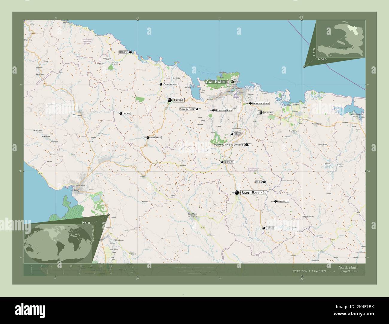 Nord, department of Haiti. Open Street Map. Locations and names of ...