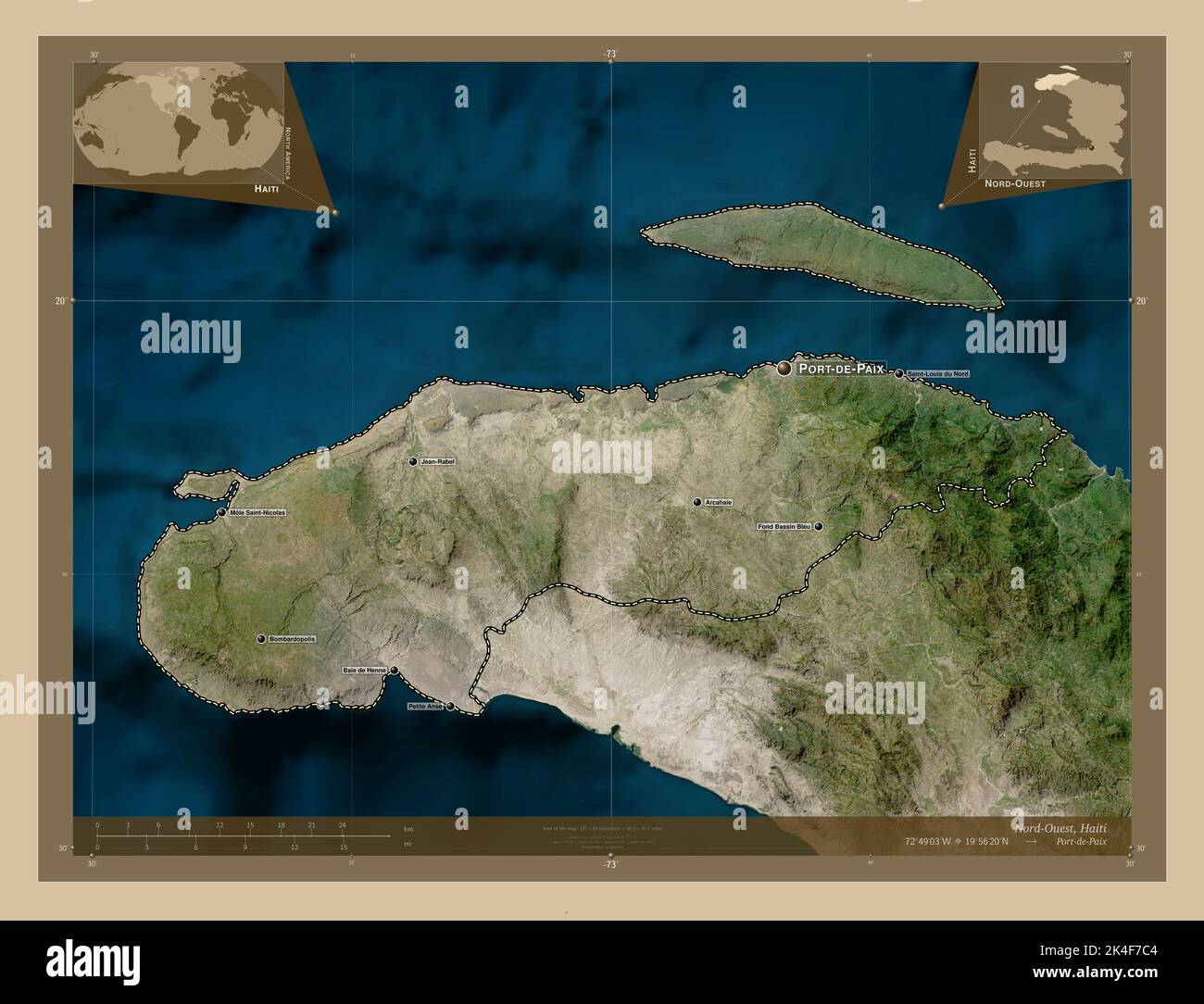 Nord-Ouest, department of Haiti. Low resolution satellite map ...