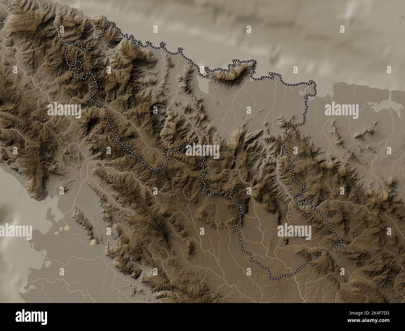 Nord, department of Haiti. Elevation map colored in sepia tones with ...