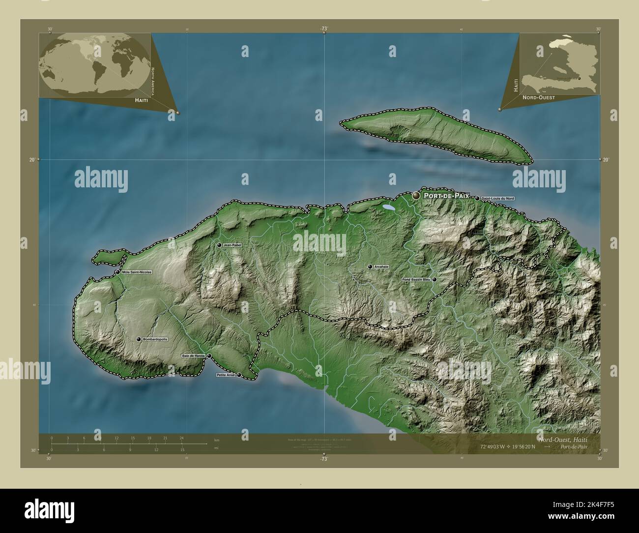 Nord-Ouest, department of Haiti. Elevation map colored in wiki style ...