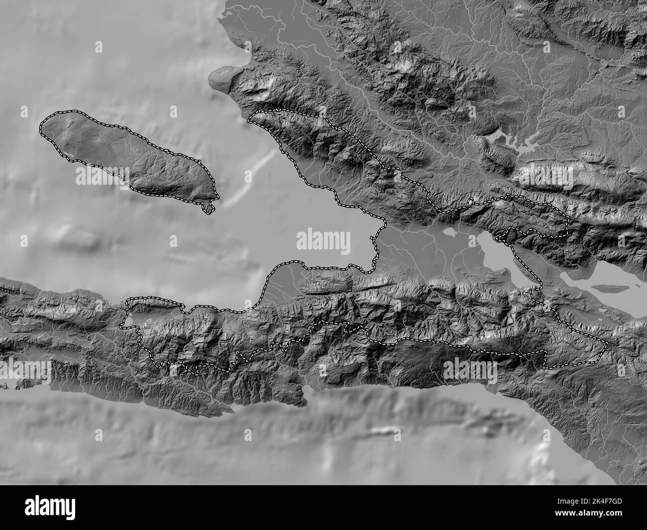 Ouest, department of Haiti. Bilevel elevation map with lakes and rivers Stock Photo - Alamy