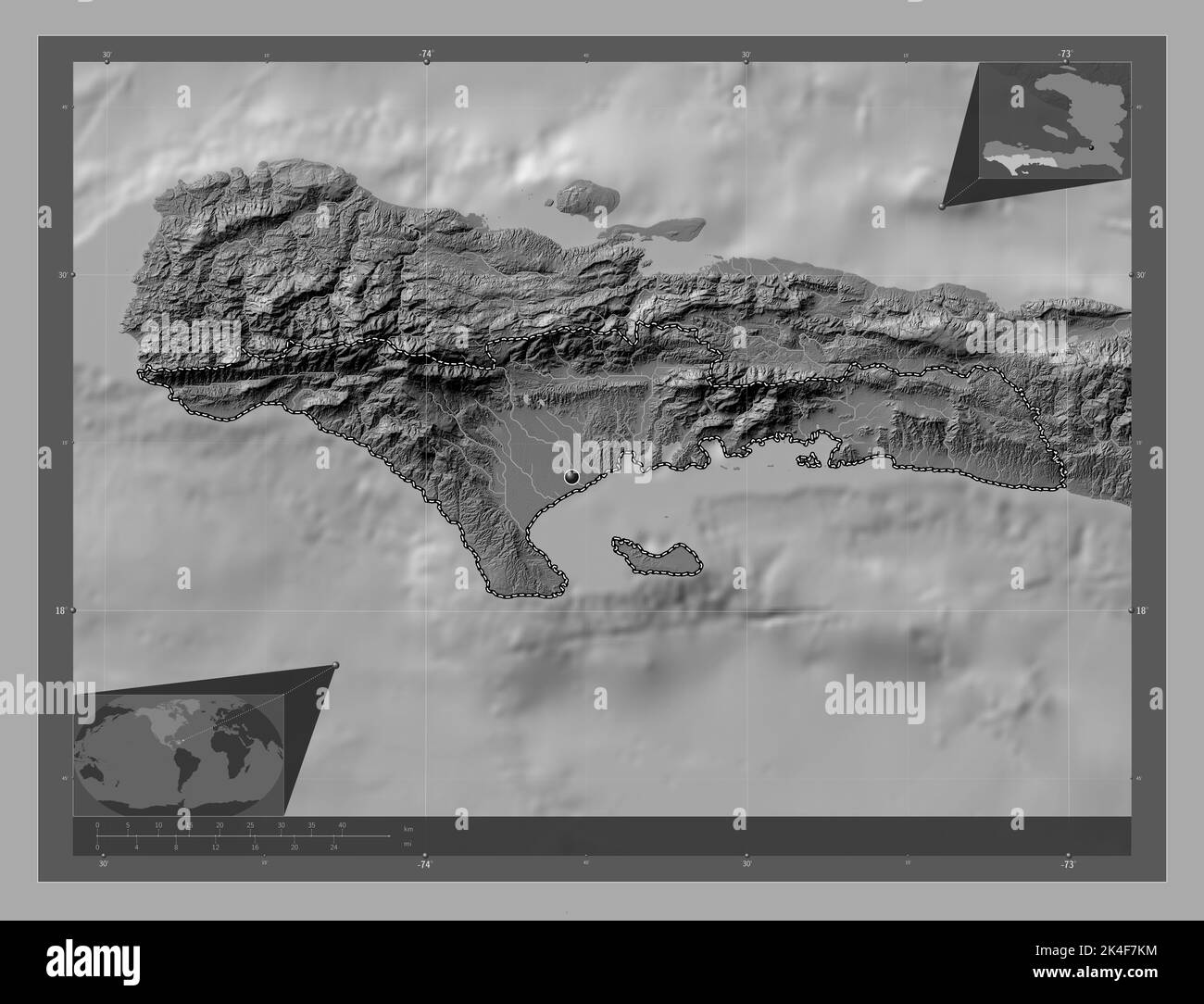 Sud, department of Haiti. Bilevel elevation map with lakes and rivers. Corner auxiliary location ...