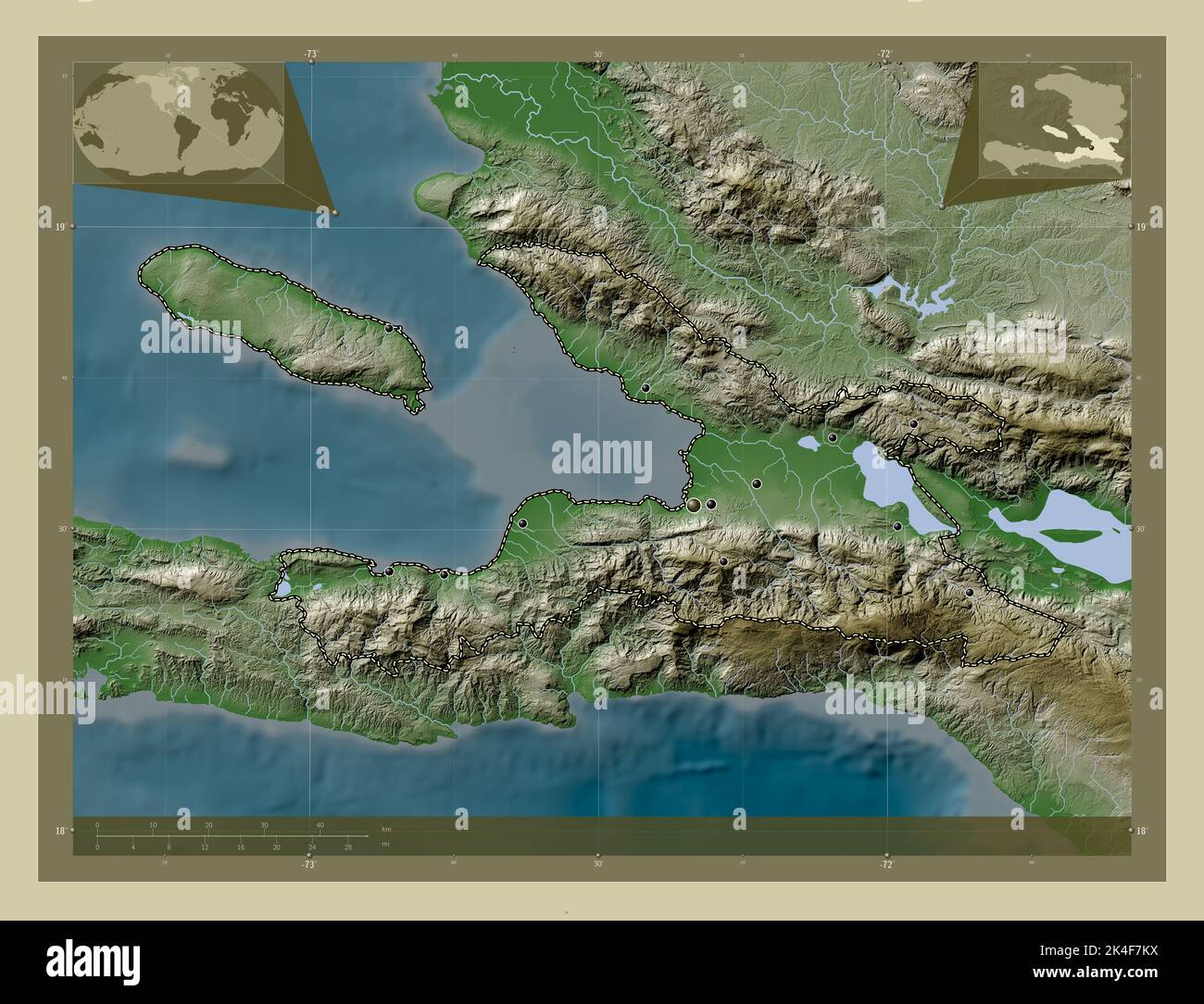 Ouest, department of Haiti. Elevation map colored in wiki style with ...