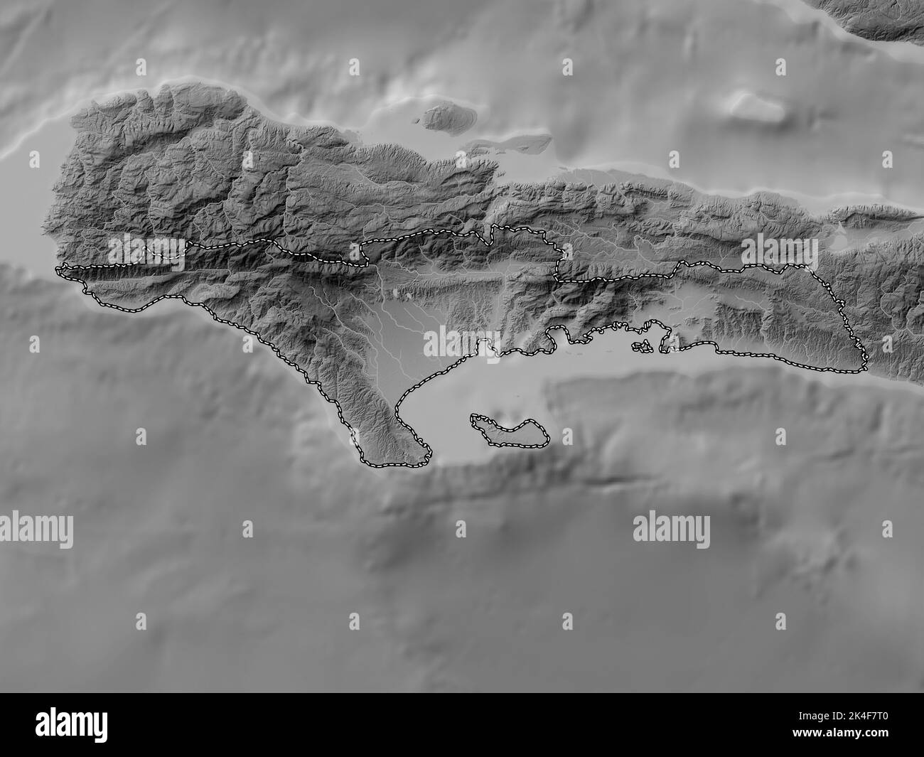 Sud, department of Haiti. Grayscale elevation map with lakes and rivers ...
