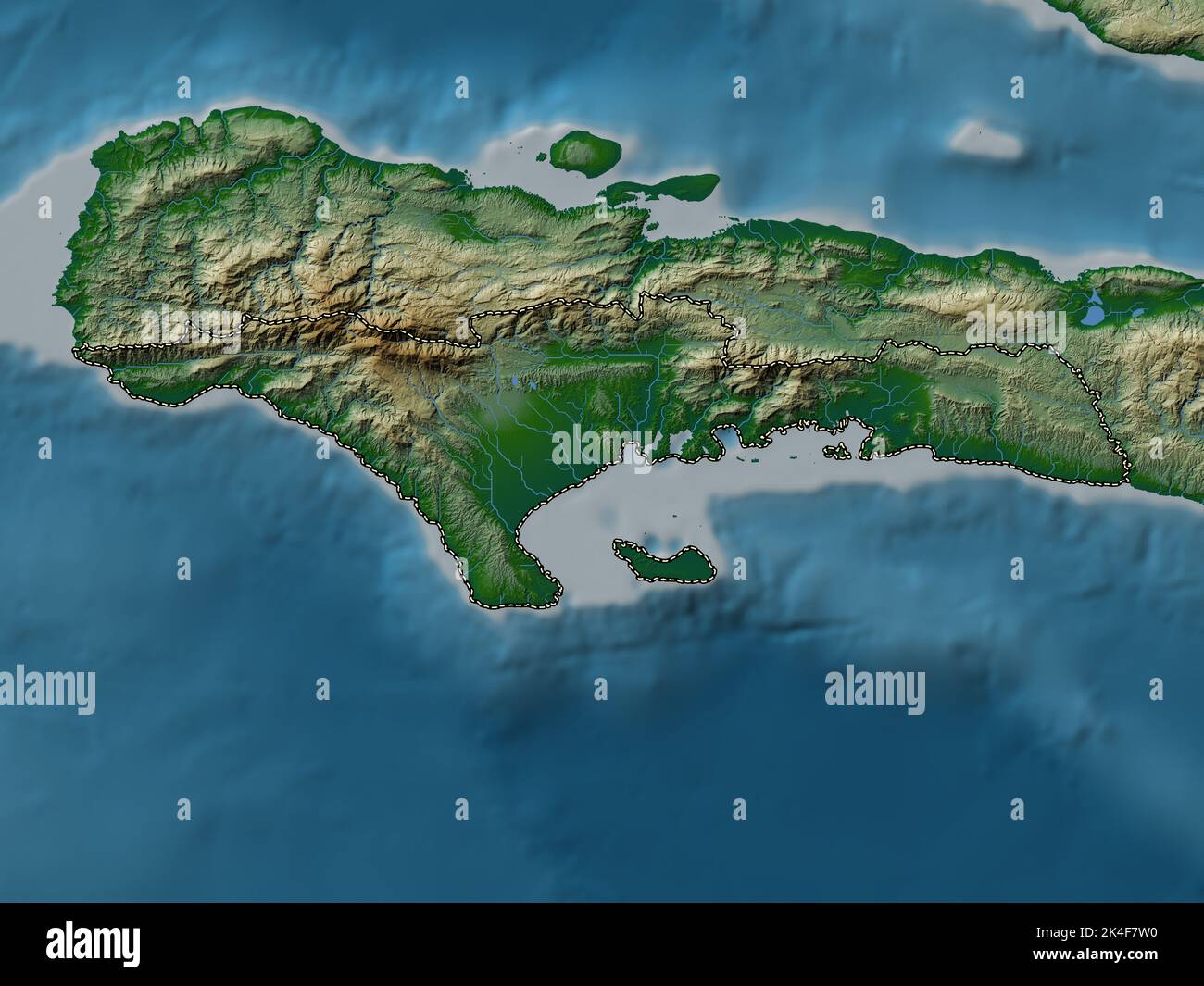 Sud, department of Haiti. Colored elevation map with lakes and rivers ...