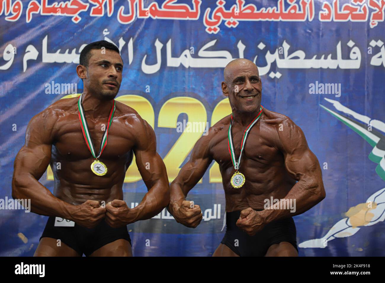 Gaza City, Gaza City. 1st Oct, 2022. Palestinian bodybuilders flex ...