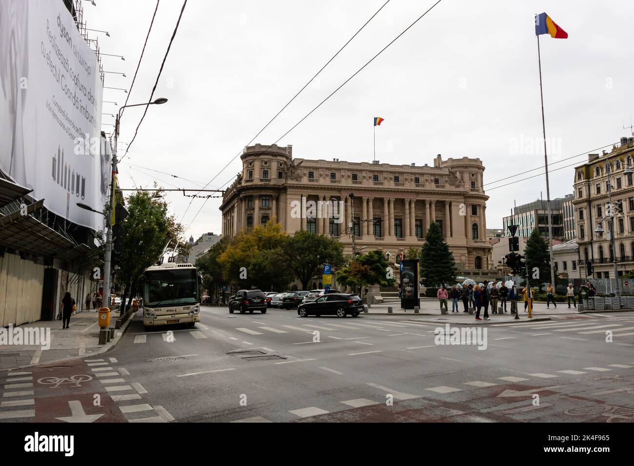 Car traffic at rush hour. Car pollution, traffic jam in Bucharest ...