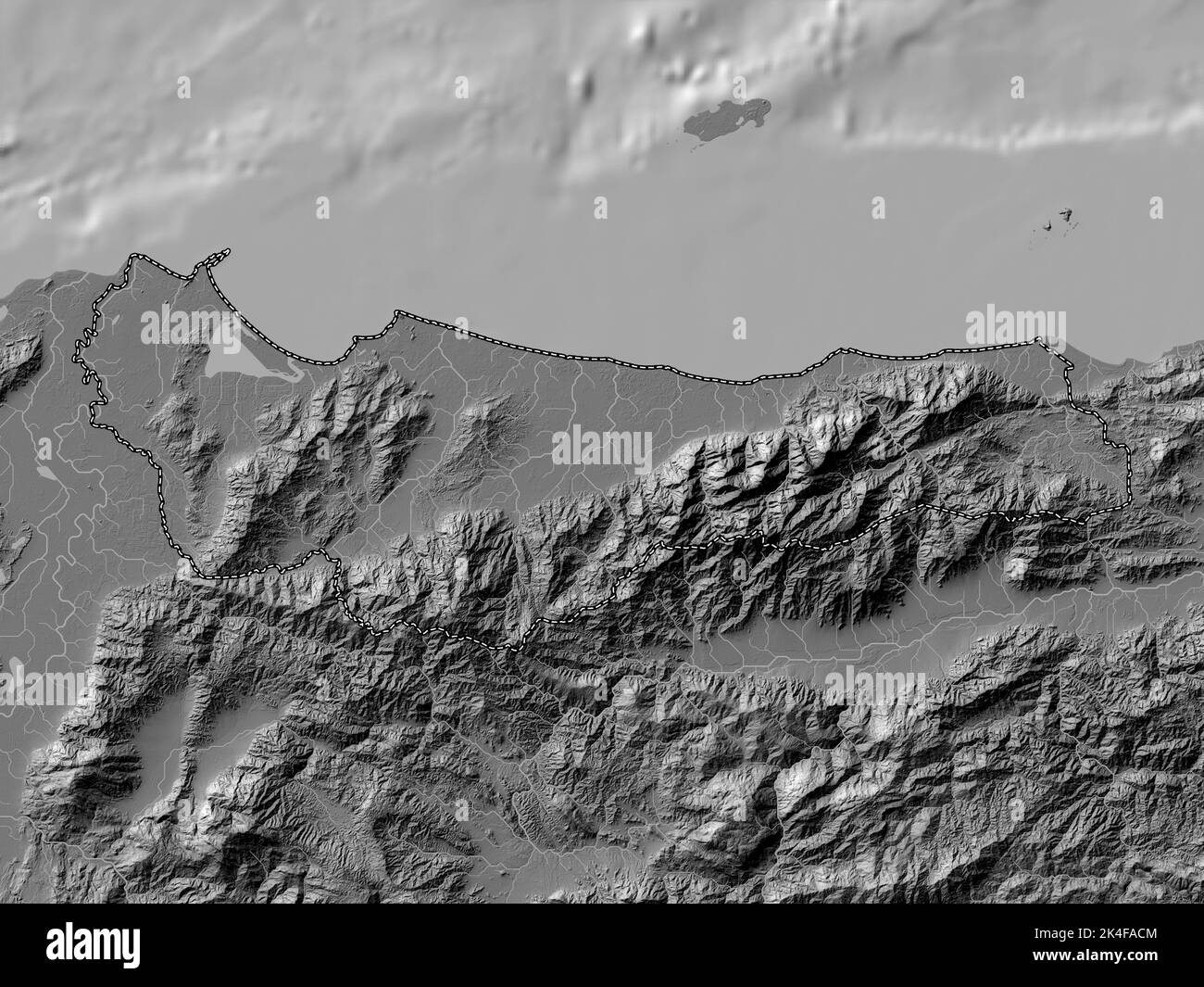 Atlantida, department of Honduras. Bilevel elevation map with lakes and ...