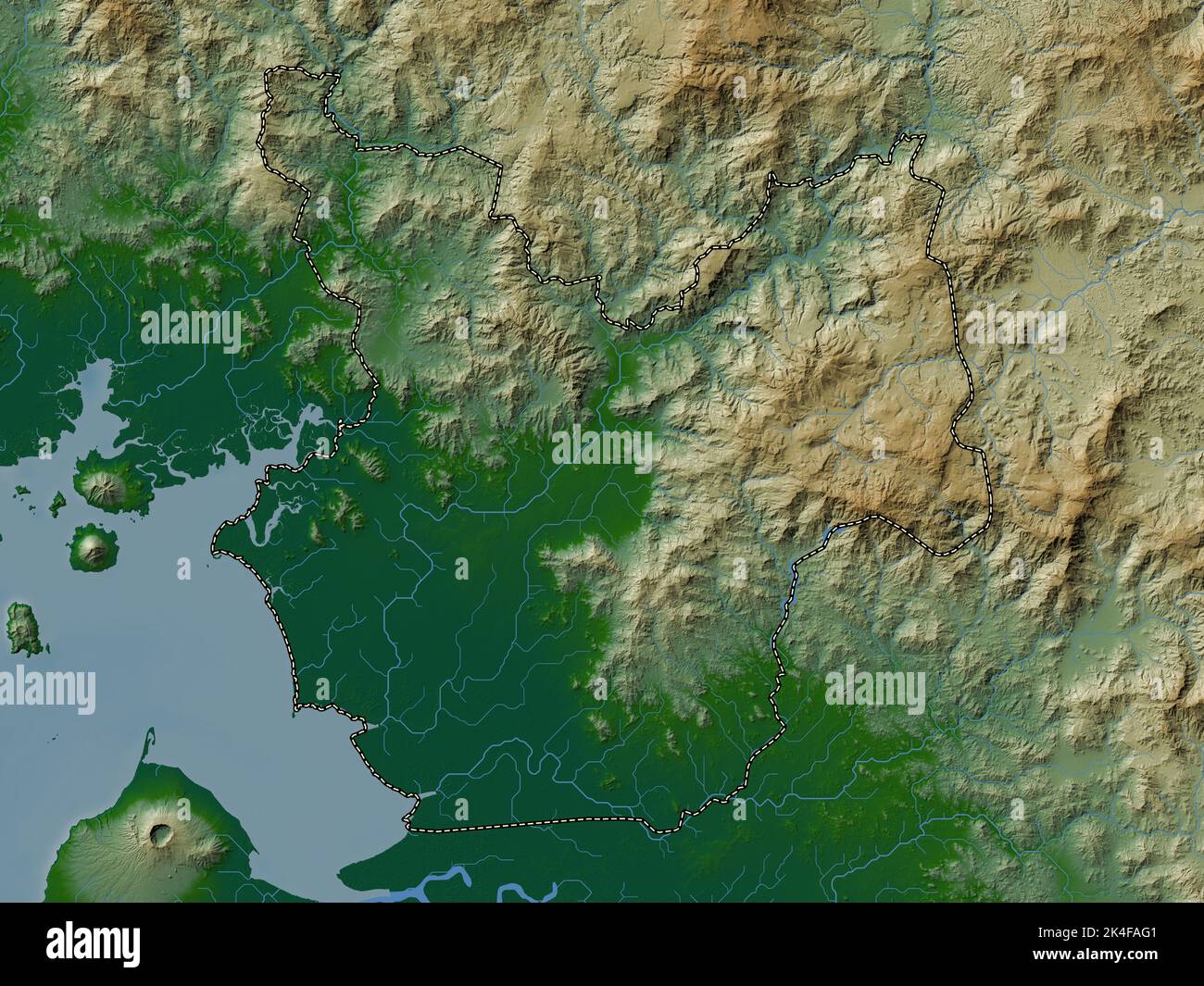 Choluteca, department of Honduras. Colored elevation map with lakes and ...
