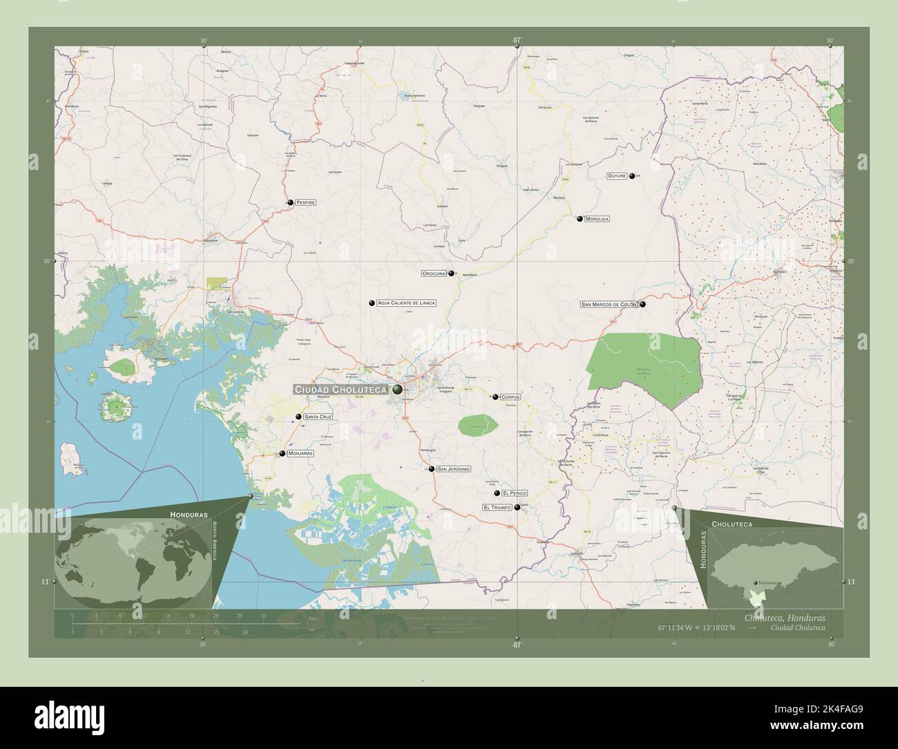 Choluteca, department of Honduras. Open Street Map. Locations and names ...