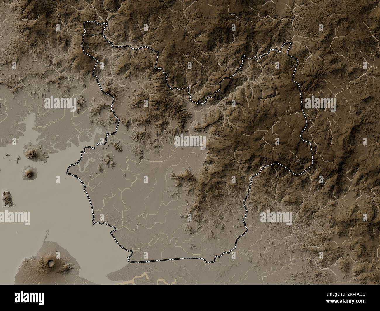 Choluteca, department of Honduras. Elevation map colored in sepia tones ...