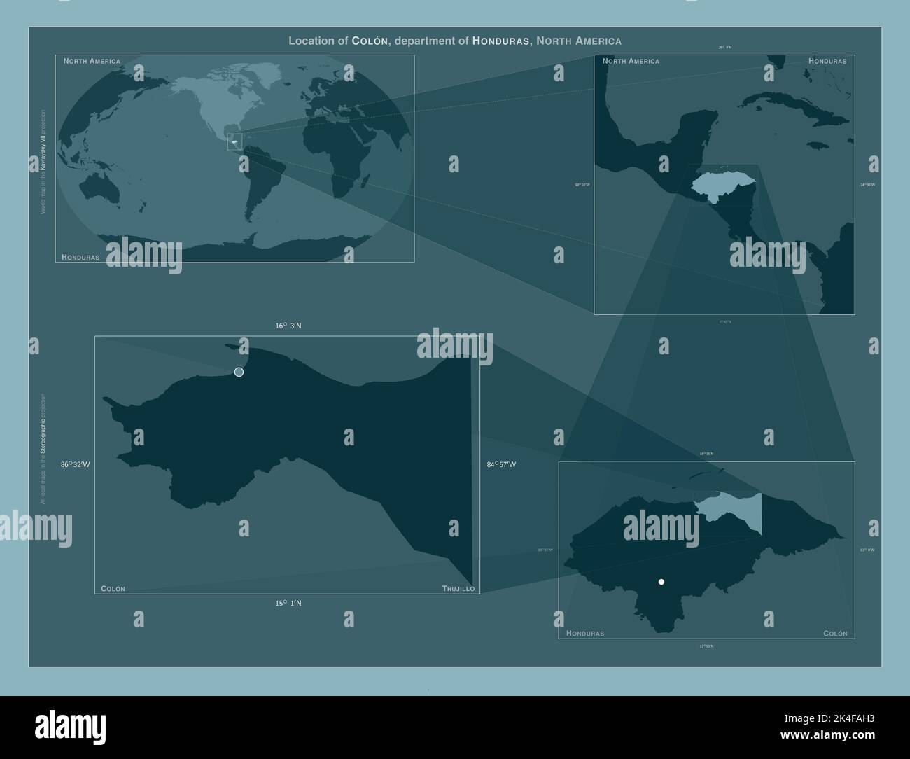 Colon, department of Honduras. Diagram showing the location of the ...