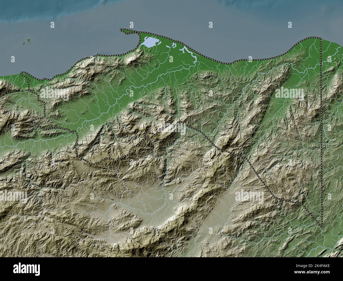 Colon, department of Honduras. Elevation map colored in wiki style with lakes and rivers Stock ...