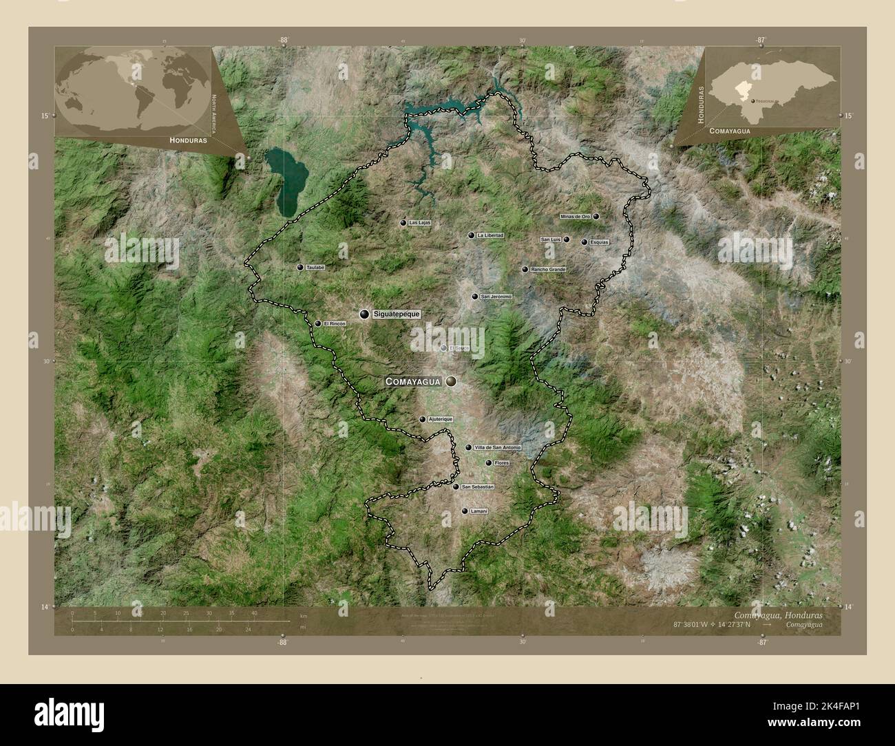 Comayagua, department of Honduras. High resolution satellite map ...
