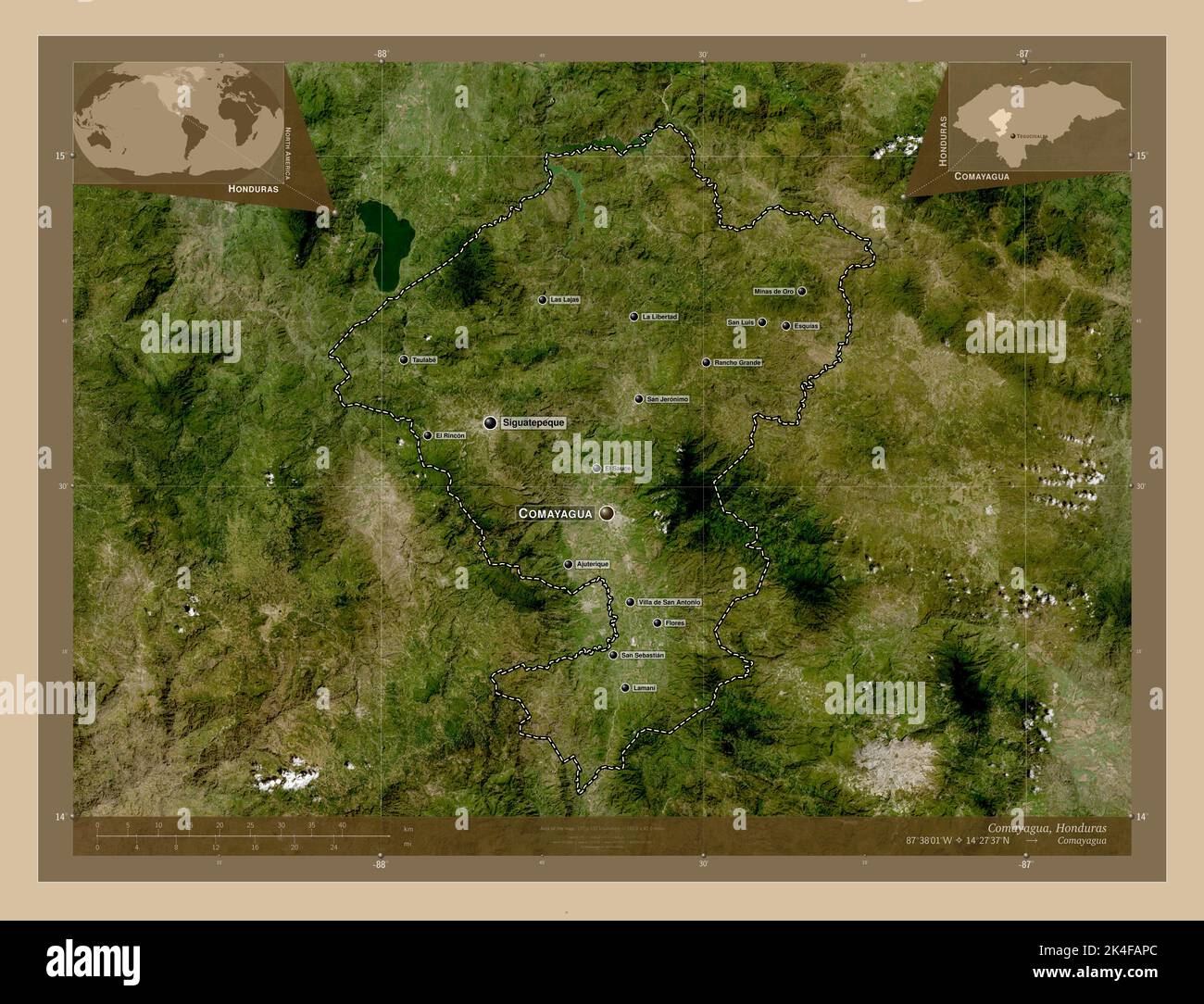 Comayagua, department of Honduras. Low resolution satellite map ...