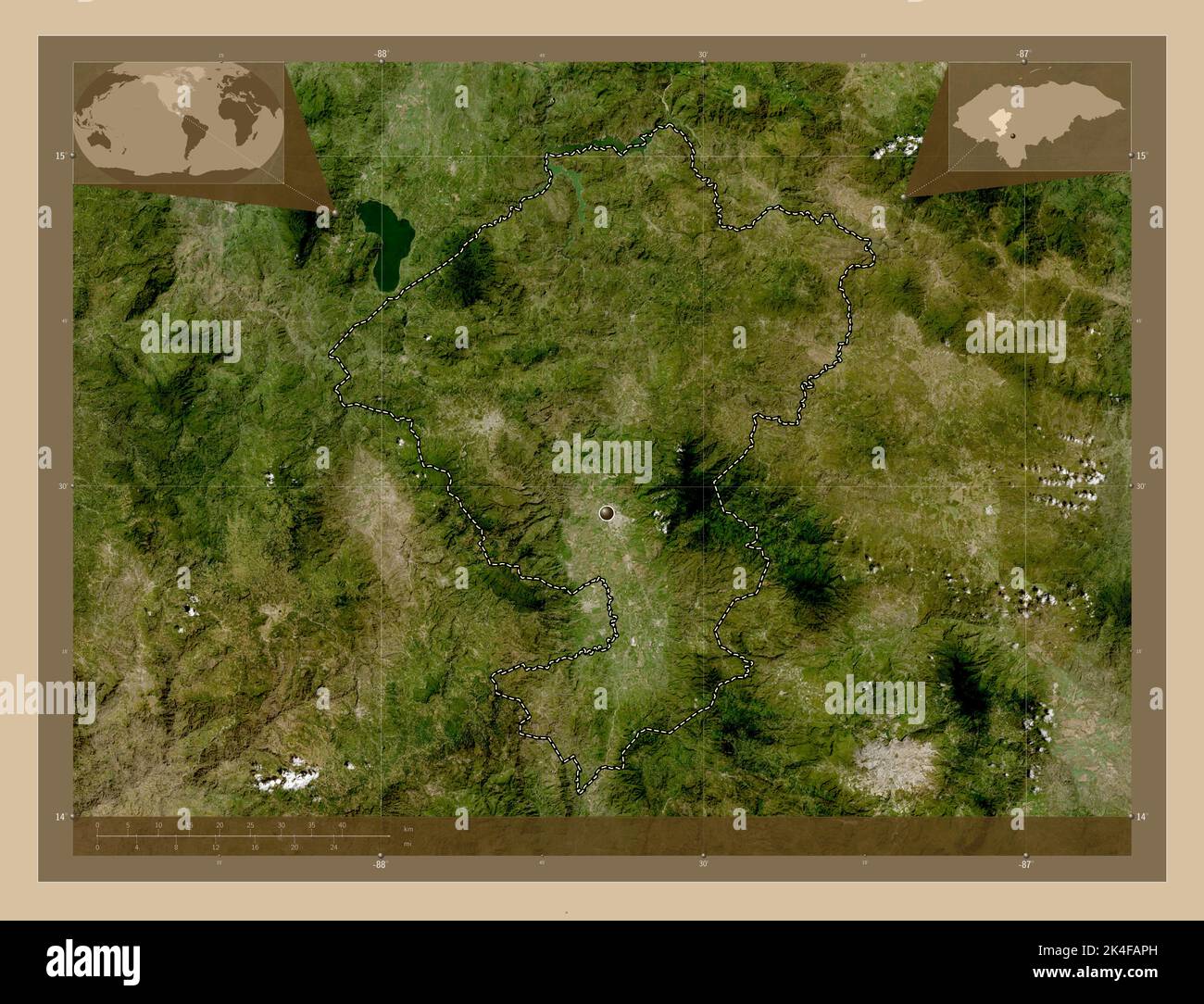 Comayagua, department of Honduras. Low resolution satellite map. Corner ...