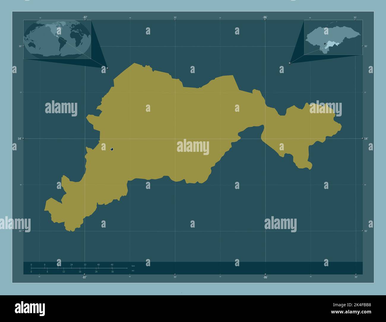 El Paraiso, department of Honduras. Solid color shape. Corner auxiliary ...
