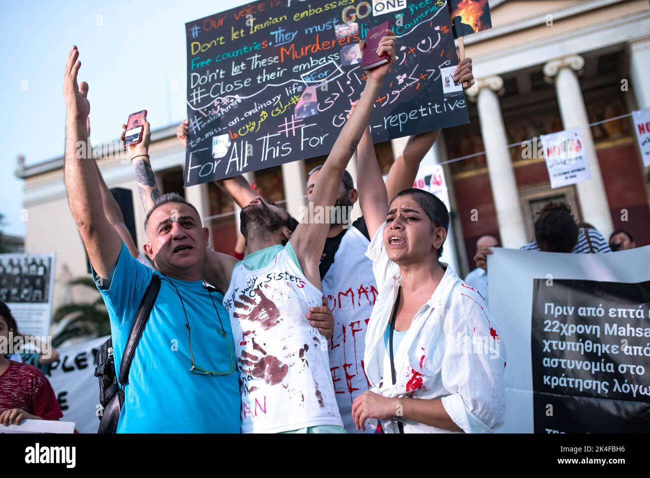 Anthens, Greece. 01st Oct, 2022. Protesters chant slogans during the ...