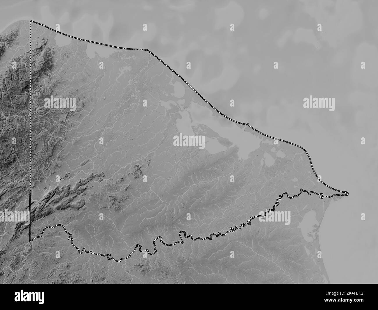 Gracias a Dios, department of Honduras. Grayscale elevation map with ...