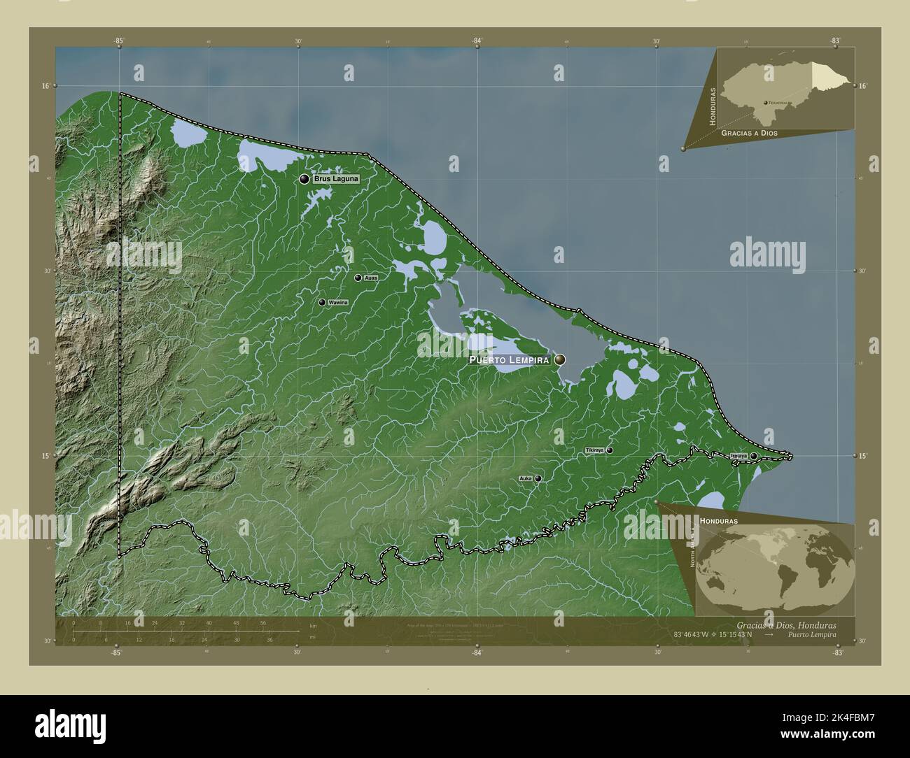 Gracias a Dios, department of Honduras. Elevation map colored in wiki ...