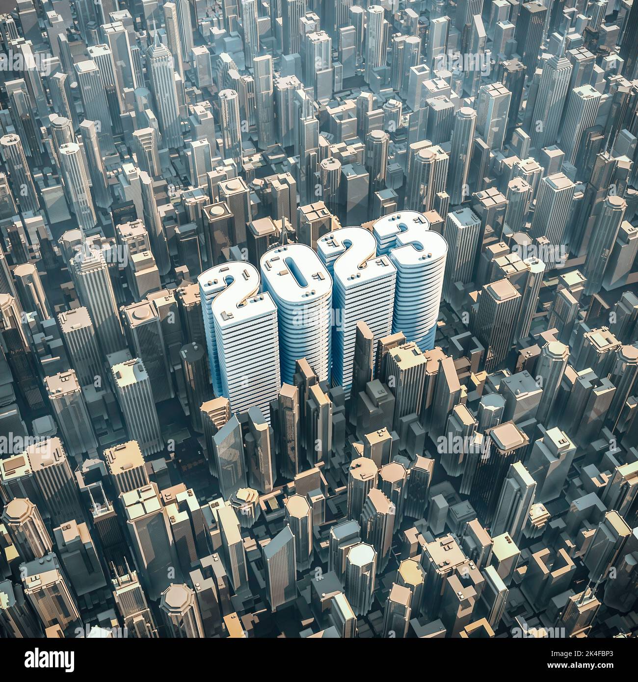 2023 office tower concept - 3D illustration of year 2023 shaped ...