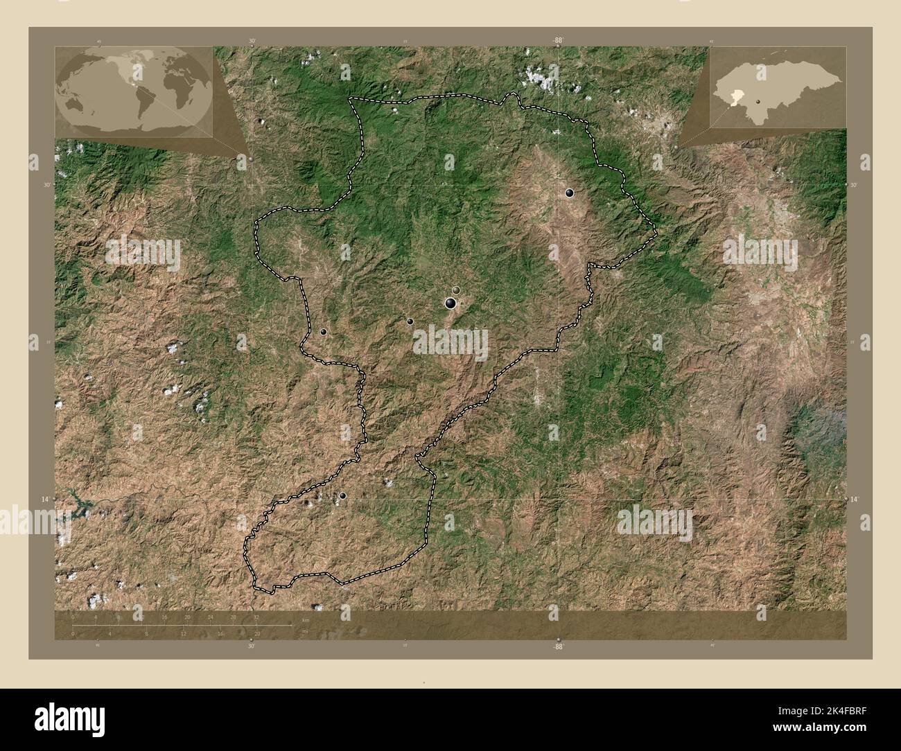Intibuca, department of Honduras. High resolution satellite map ...