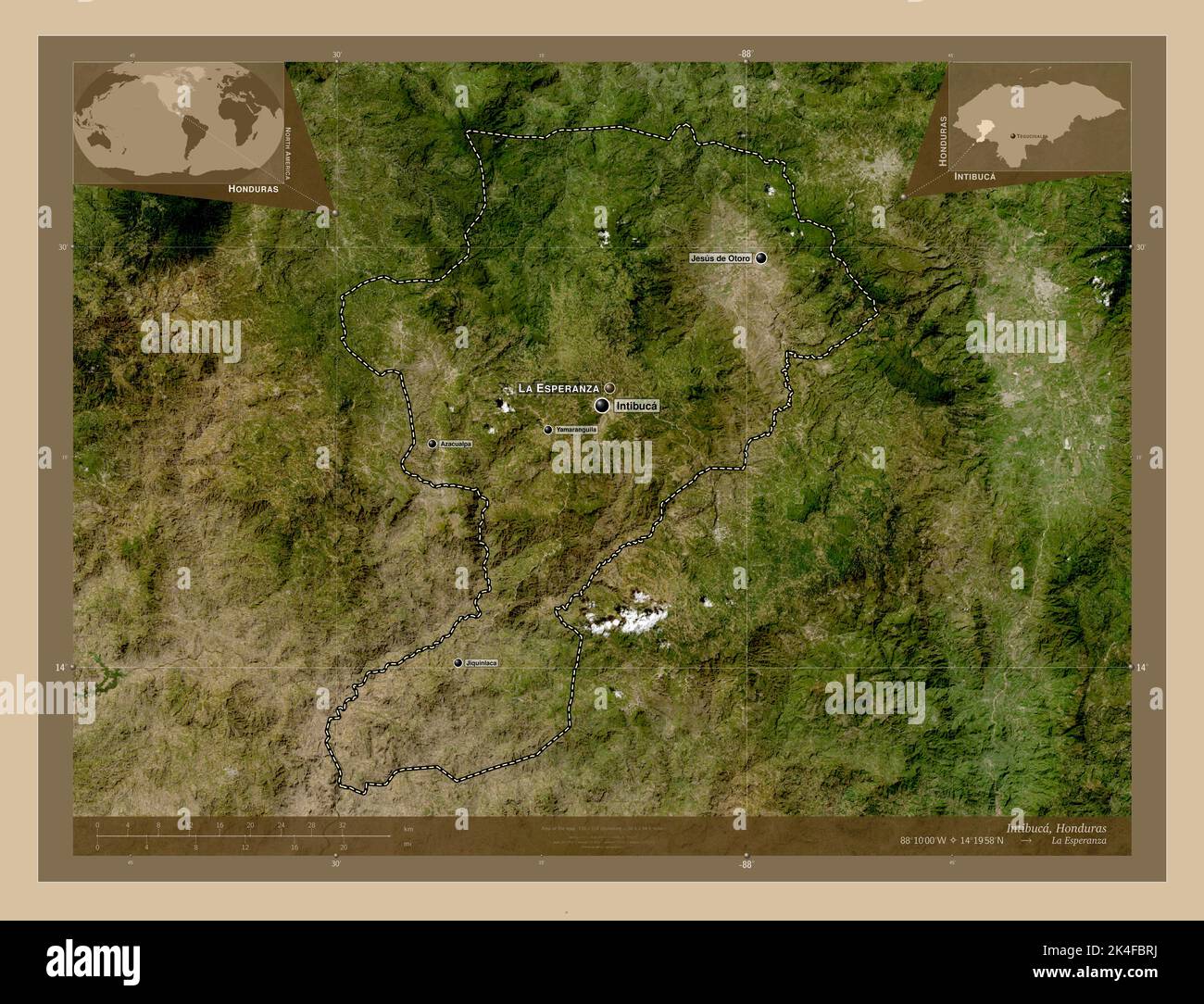 Intibuca, department of Honduras. Low resolution satellite map ...