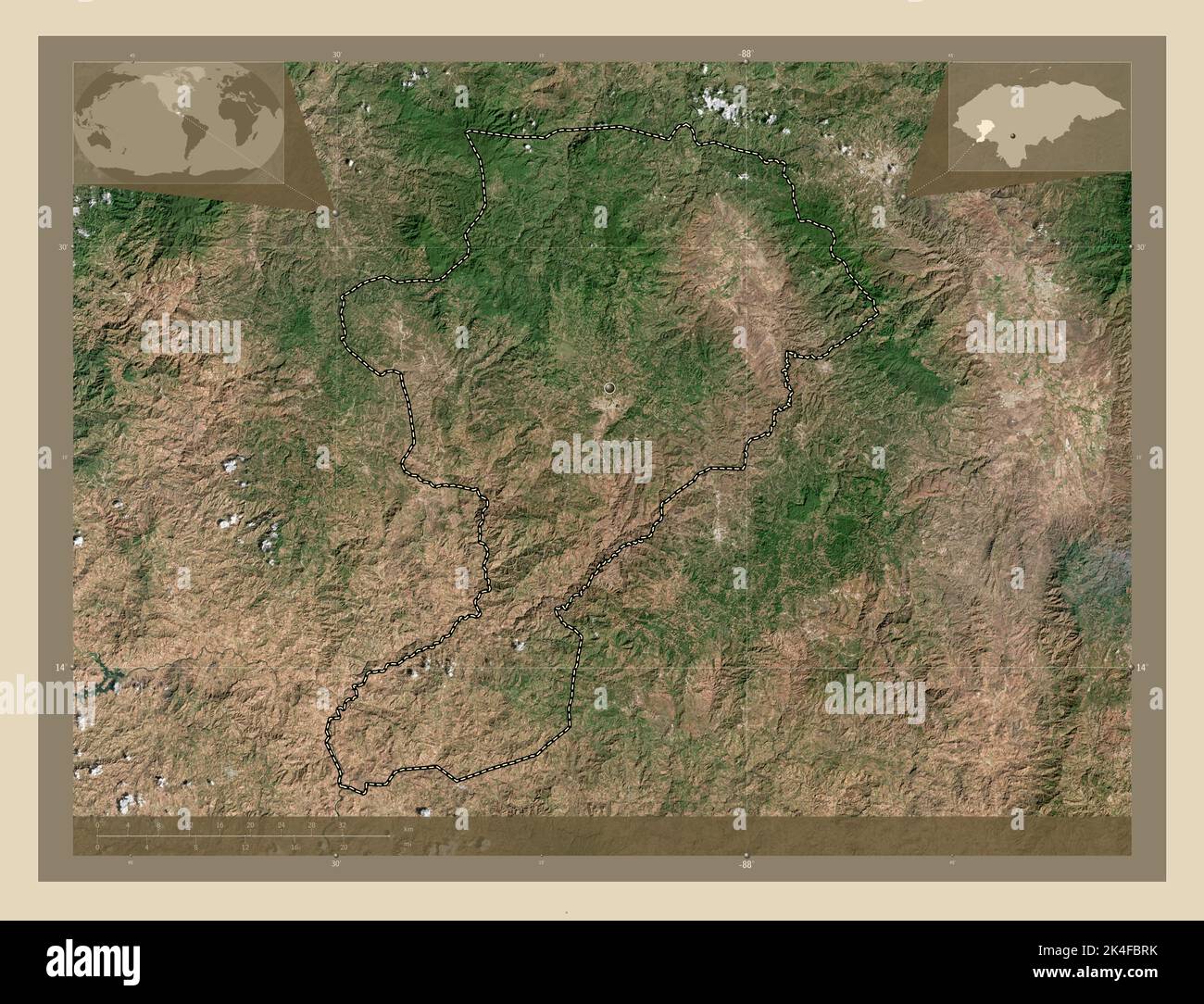 Intibuca, department of Honduras. High resolution satellite map. Corner ...