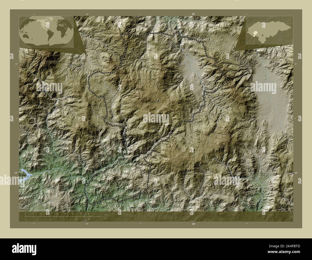 Intibuca, department of Honduras. Elevation map colored in wiki style ...