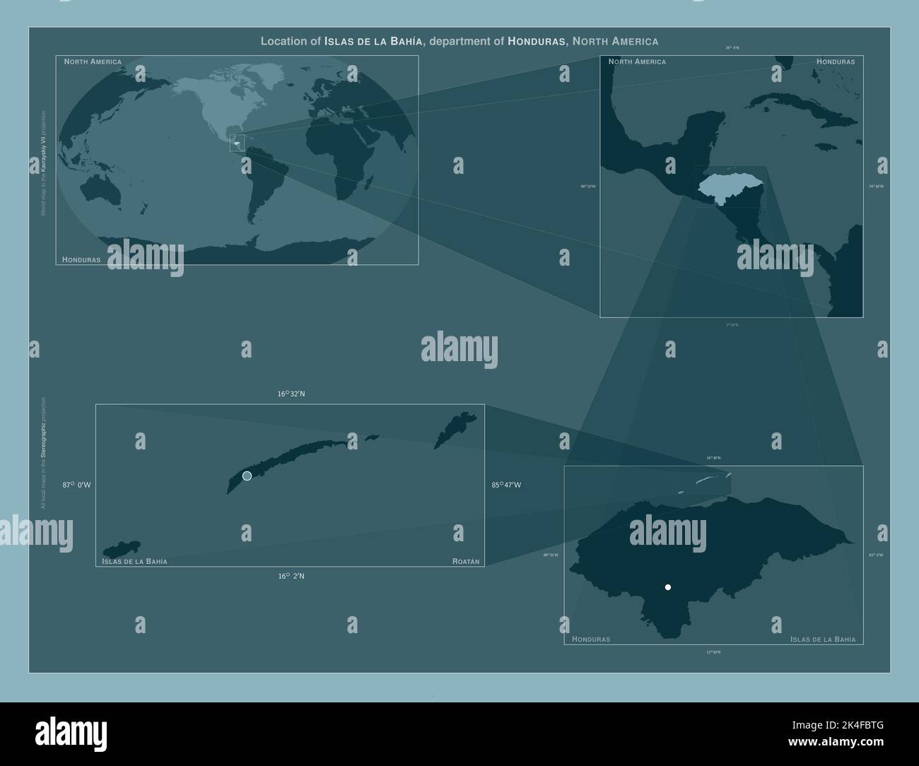 Islas de la Bahia, department of Honduras. Diagram showing the location ...