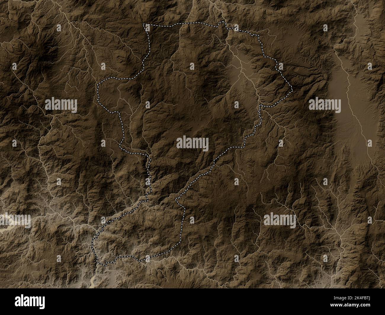Intibuca, department of Honduras. Elevation map colored in sepia tones ...