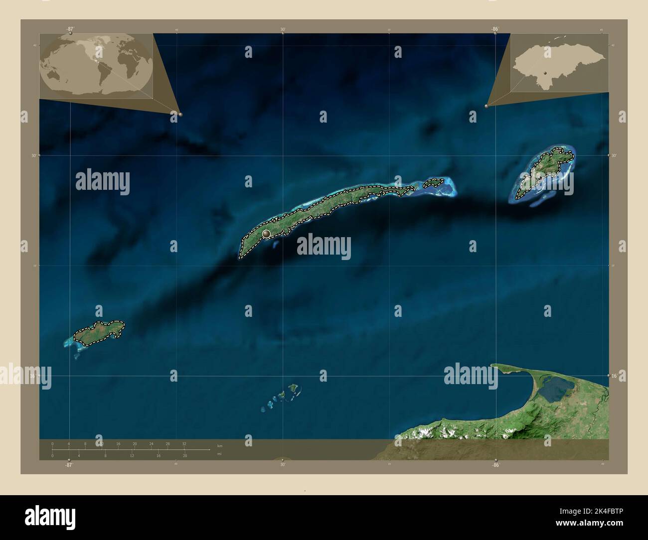 Islas de la Bahia, department of Honduras. High resolution satellite ...