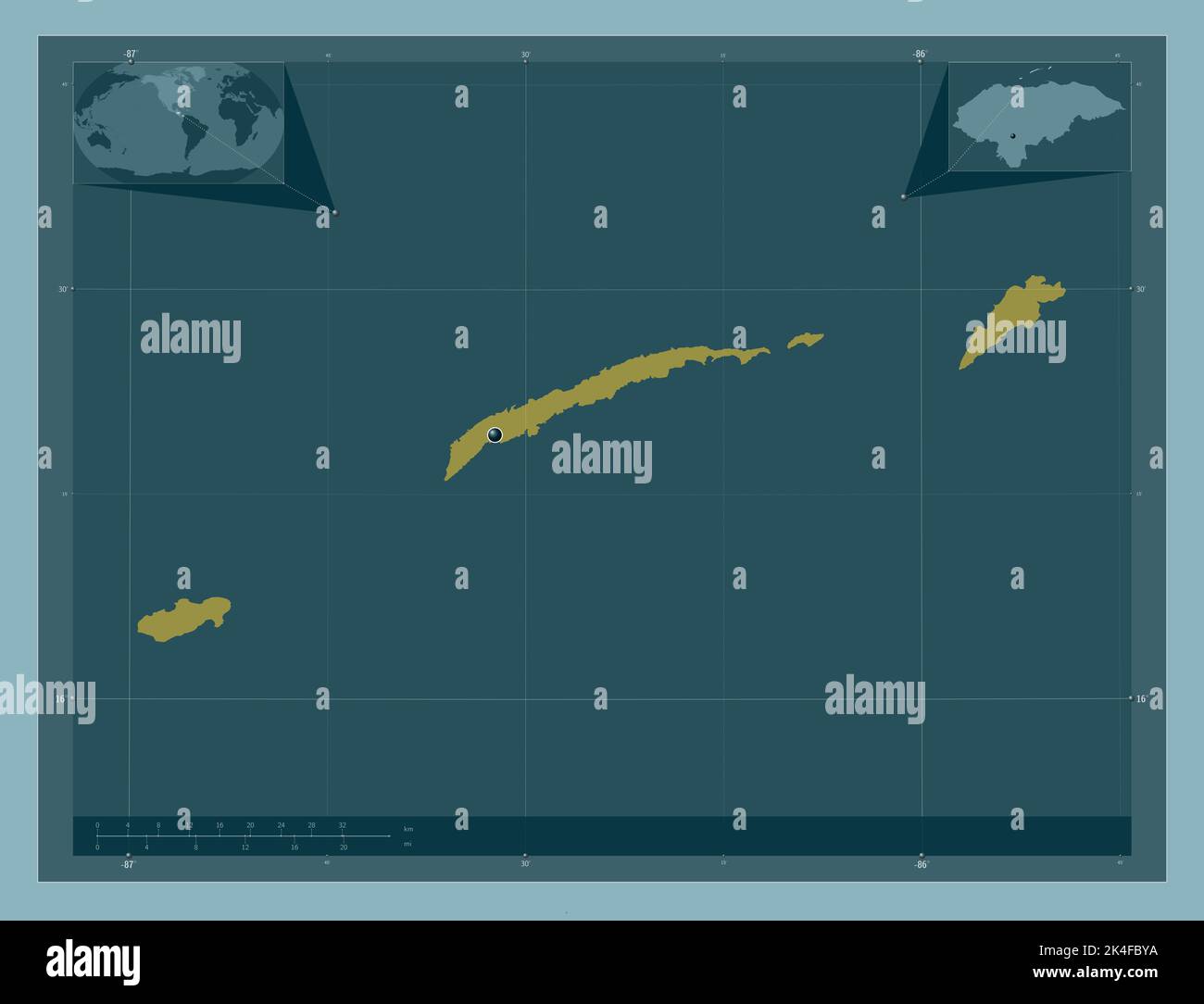 Islas de la Bahia, department of Honduras. Solid color shape. Corner ...