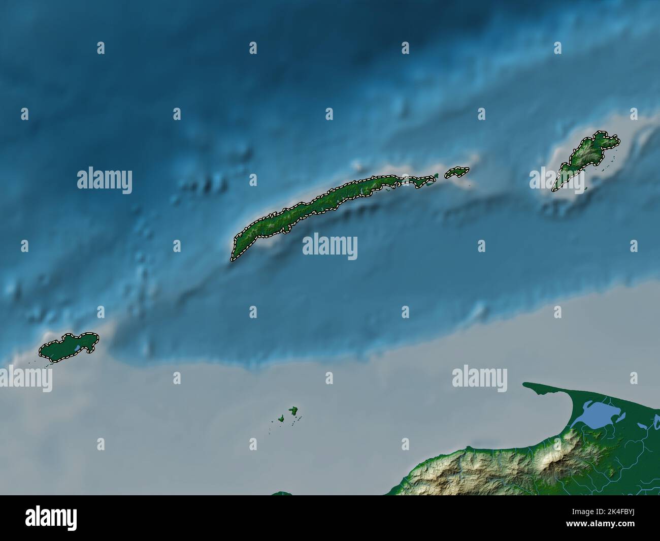 Islas de la Bahia, department of Honduras. Colored elevation map with ...