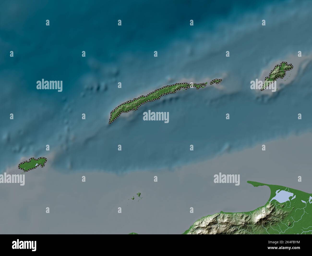 Islas de la Bahia, department of Honduras. Elevation map colored in wiki style with lakes and ...