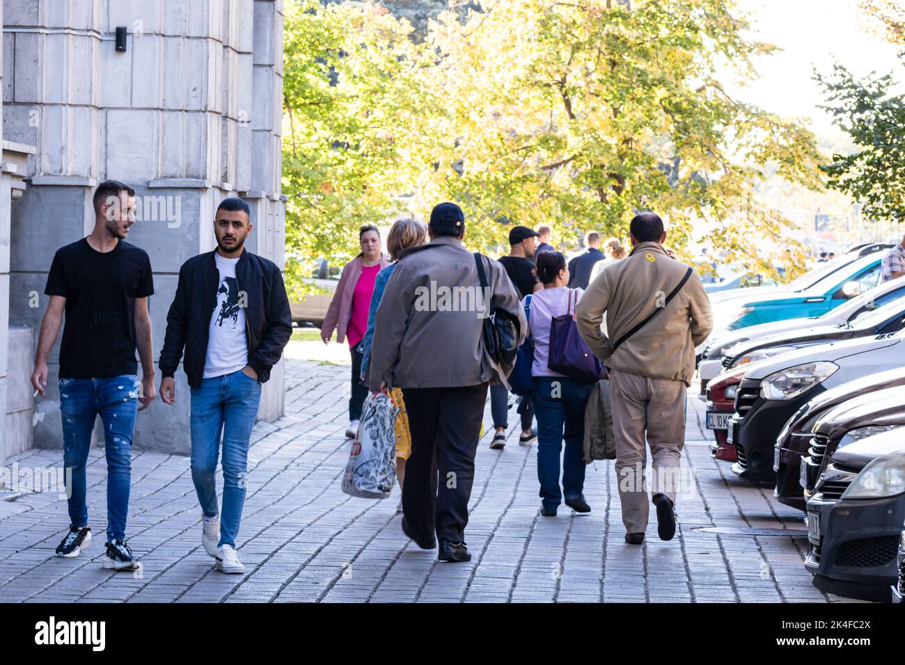 People and tourists walking in Bucharest Old Town, Romania, 2022 Stock ...