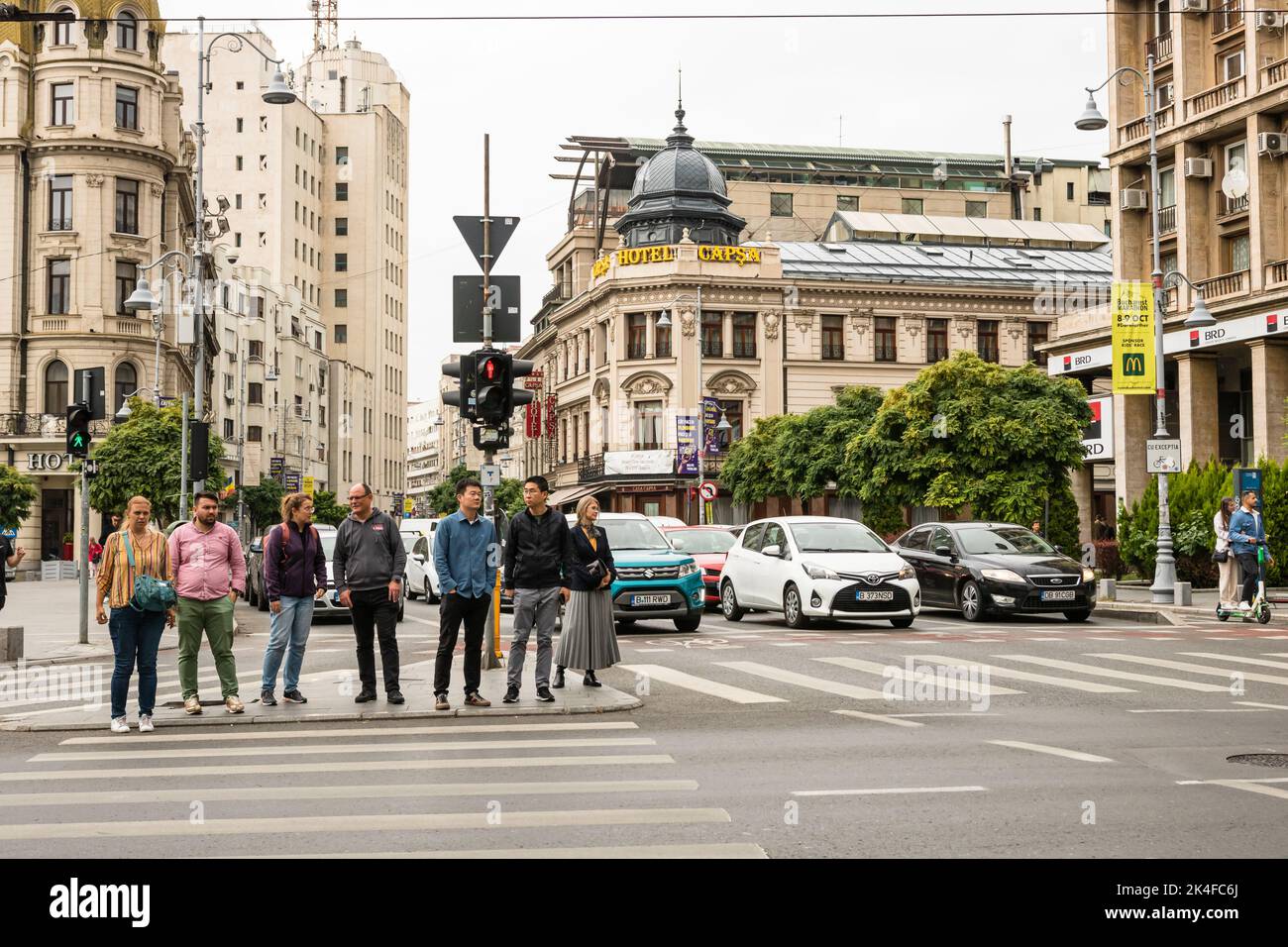 People and tourists walking in Bucharest Old Town, Romania, 2022 Stock ...