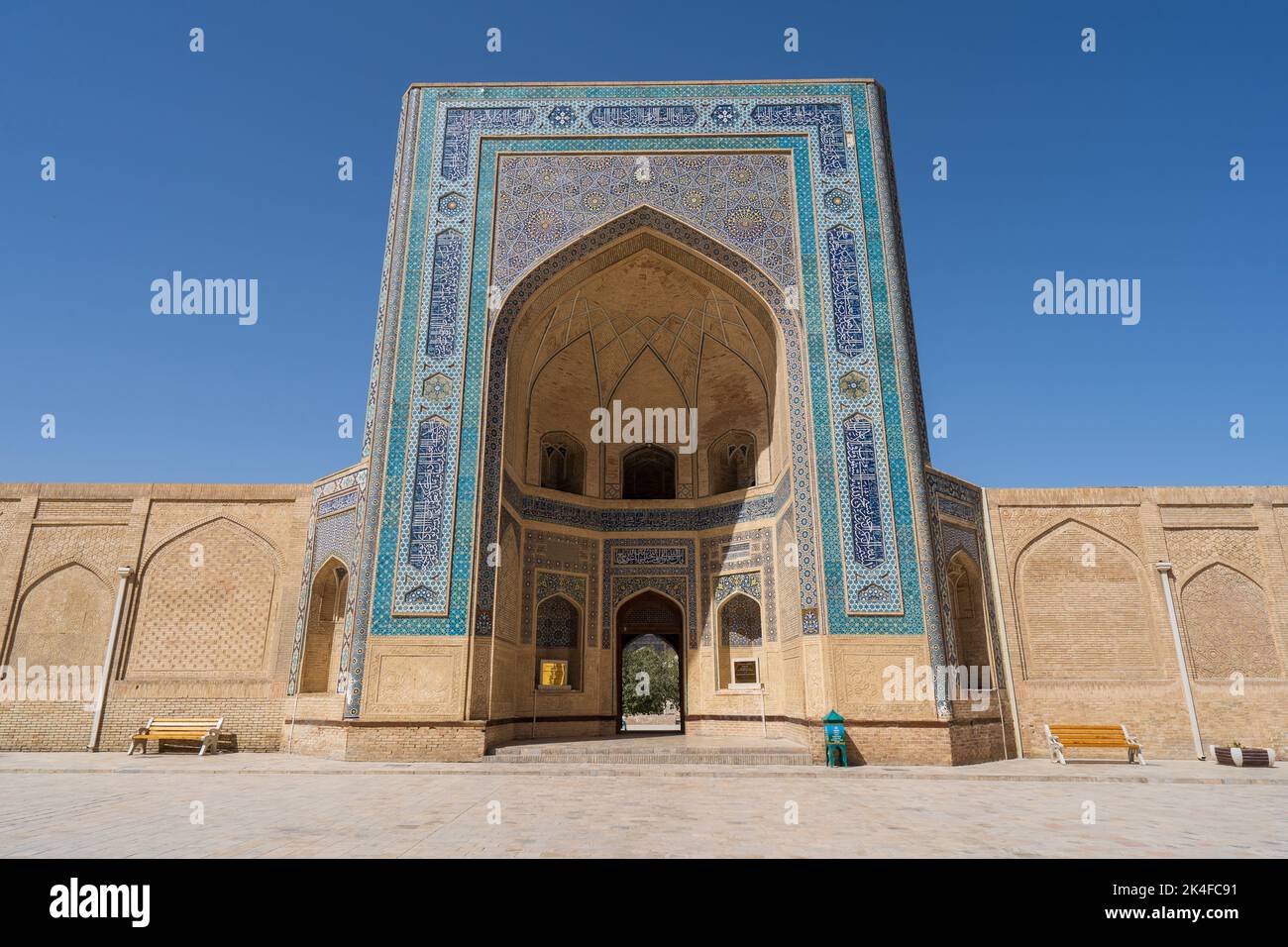 Blue tiling on Gate arch of Kalan Mosque, Bukhara Old Town Stock Photo ...