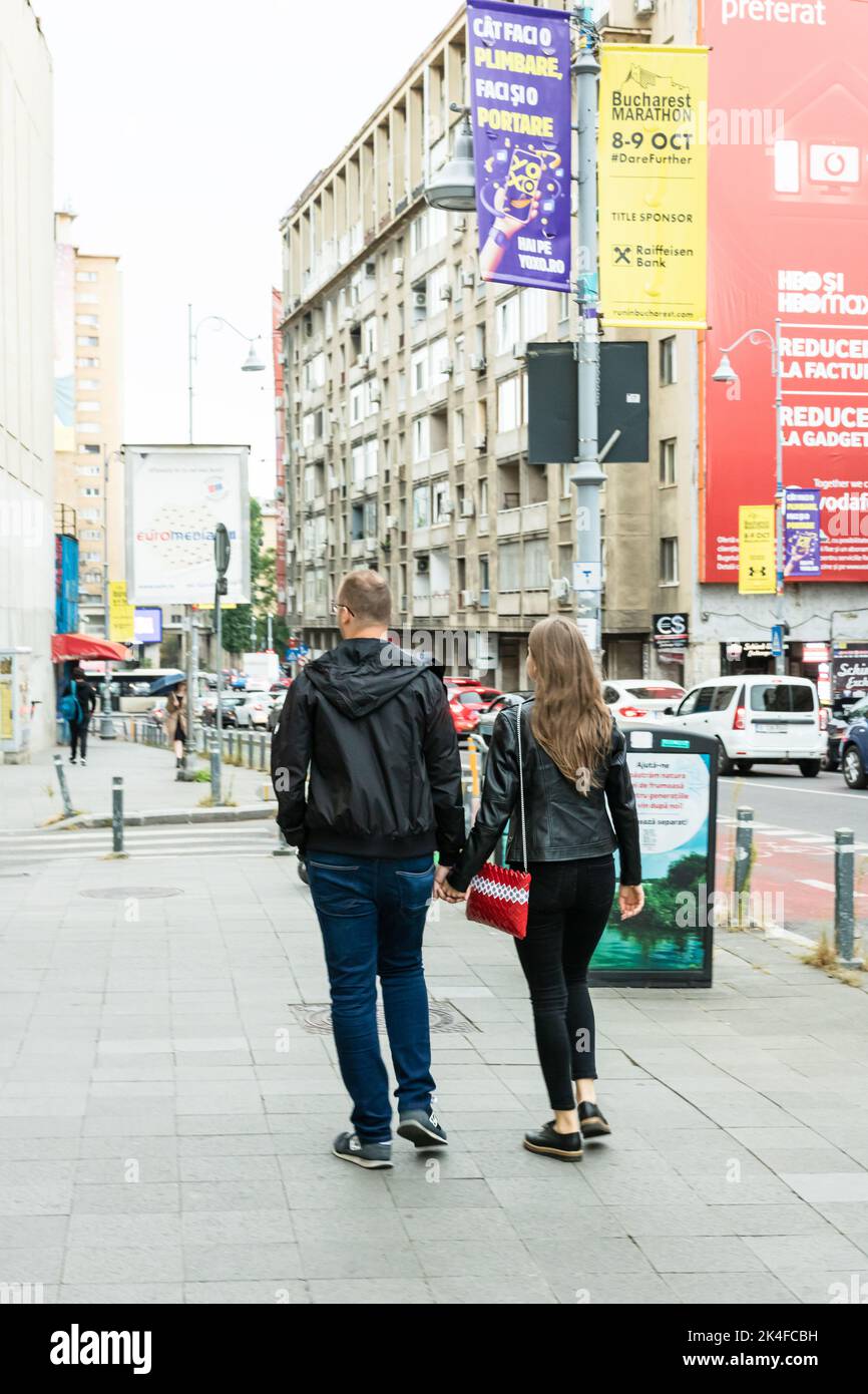 People and tourists walking in Bucharest Old Town, Romania, 2022 Stock ...