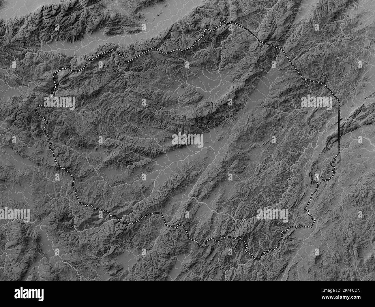 Olancho, department of Honduras. Grayscale elevation map with lakes and ...
