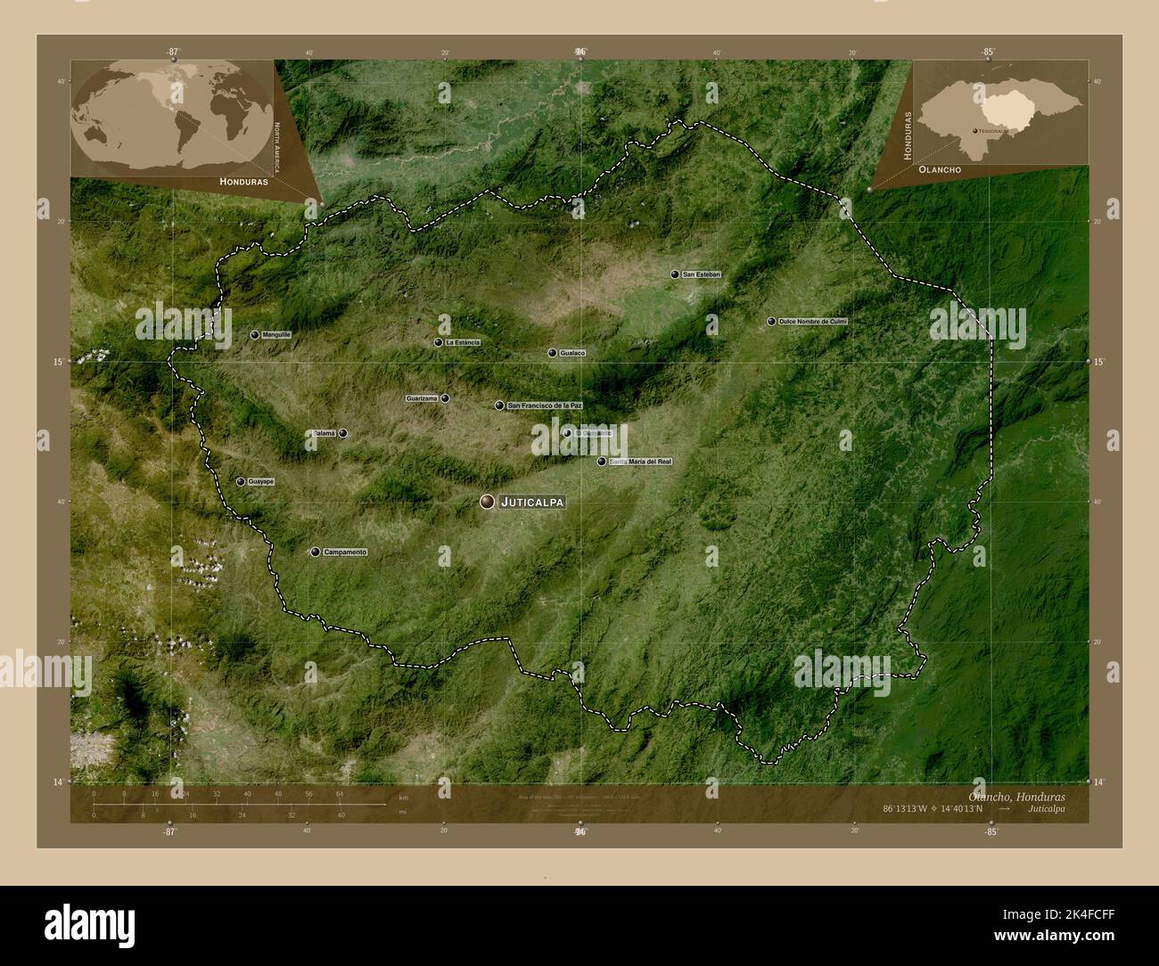 Olancho, department of Honduras. Low resolution satellite map ...