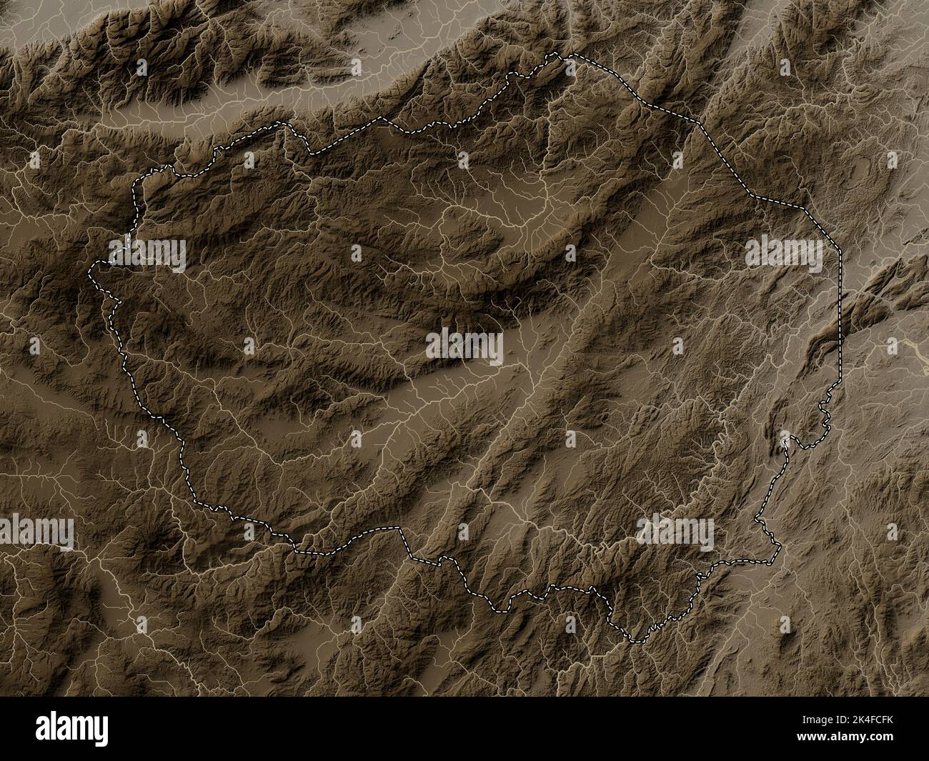 Olancho, department of Honduras. Elevation map colored in sepia tones ...